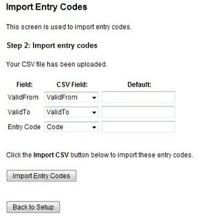 Upload entry codes